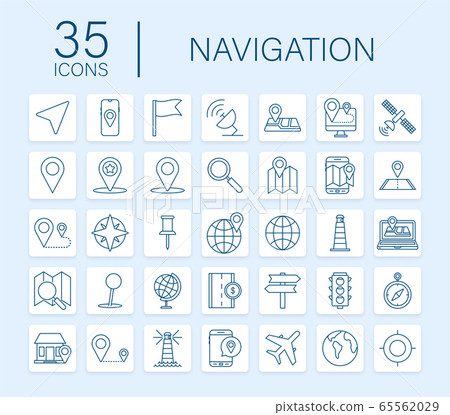 Navigation and Map line icons set. Vector stock... - Stock Illustration ...