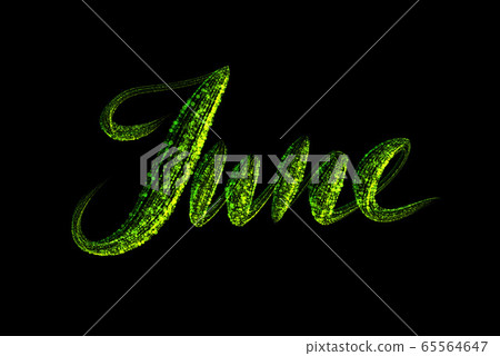 June lettering word written with green luminous... - Stock Illustration ...