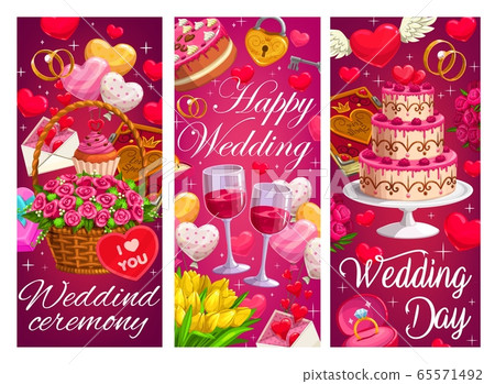 Wedding, marriage ceremony vector cartoon banners - Stock Illustration ...