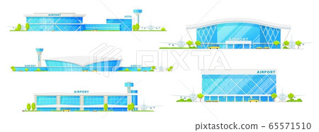 Airport passenger terminal building icons - Stock Illustration ...