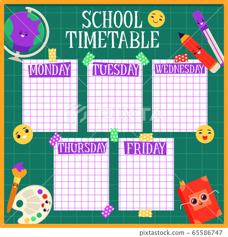 School timetable template with stationery flat... - Stock Illustration ...