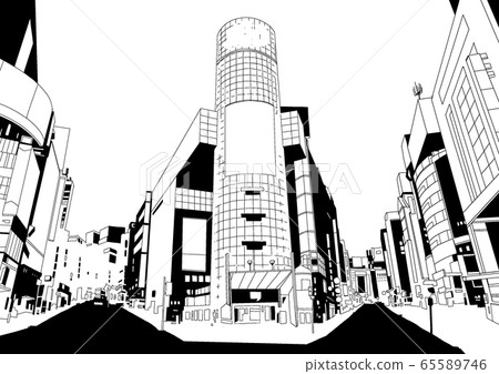 Line drawing scenery of downtown like Shibuya - Stock Illustration ...