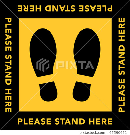 Social distancing banner. Please stand here. - Stock Illustration ...