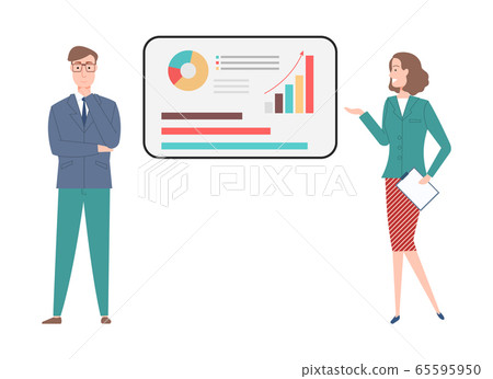 Presentation with Charts, Man and Woman Vector - Stock Illustration ...