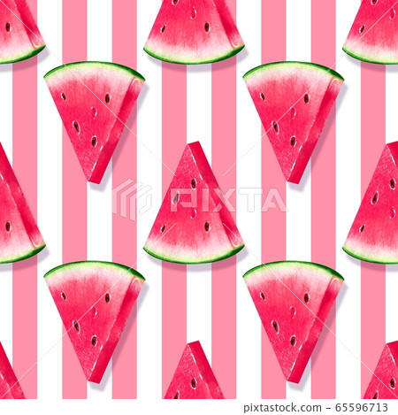 Watermelon pattern on striped background - Stock Illustration [65596713 ...