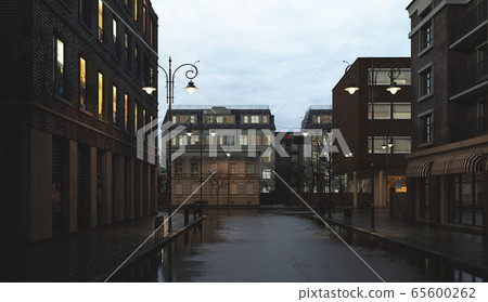 Evening city landscape empty streets 3d... - Stock Illustration ...