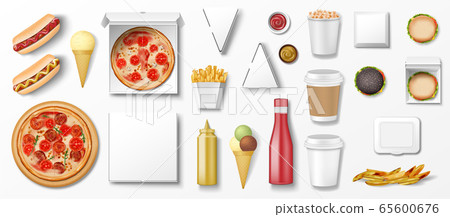 Realistic fast food mockup set, top view for... - Stock Illustration ...