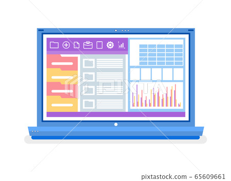 Laptop with Open Website, Graphics and Folders - Stock Illustration ...