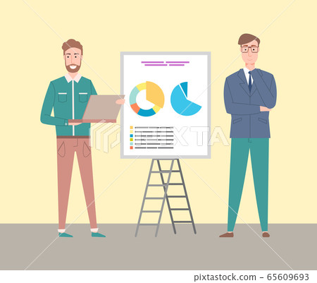Bussinesman with Presentation, Whiteboard Scheme - Stock Illustration ...