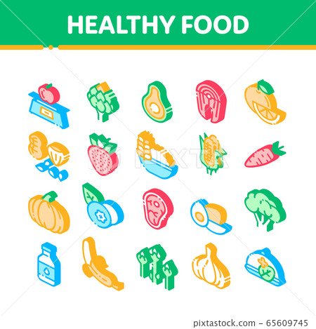 Healthy Food Vector Isometric Icons Set - Stock Illustration [65609745 ...