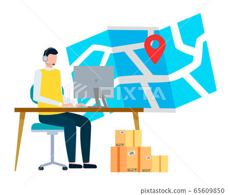 International Shipping, Man Work at Post Office - Stock Illustration ...