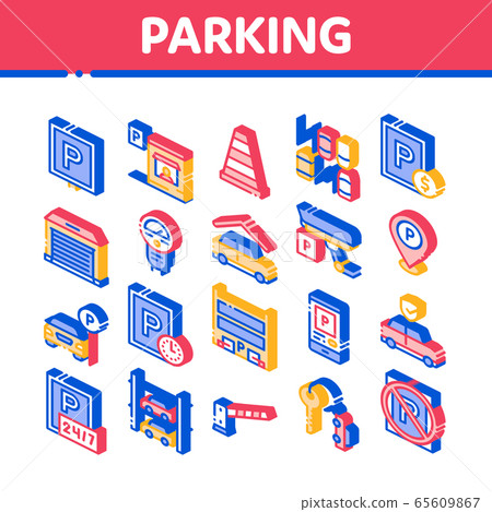 Parking Car Isometric Elements Icons Set Vector - Stock Illustration ...