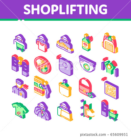 Shoplifting Isometric Icons Set Vector - Stock Illustration [65609931 ...