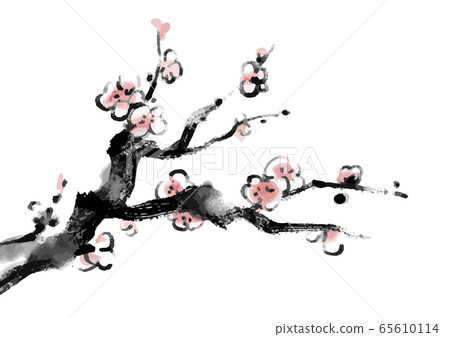 Ume ink painting illustration (color) New... - Stock Illustration ...