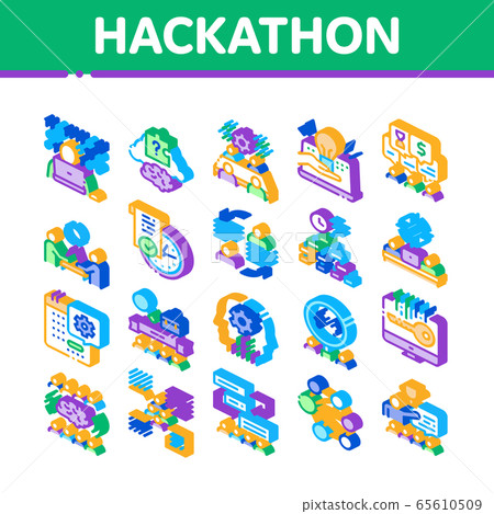Hackathon Development Isometric Icons Set Vector - Stock Illustration ...