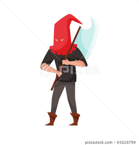 Medieval Executor or Headman Wearing Red Hat... - Stock Illustration ...