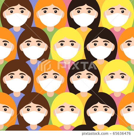 Vector seamless pattern of girl woman face in mask - Stock Illustration ...