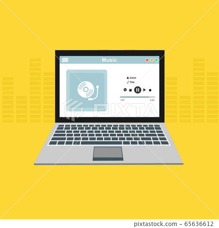 Vector illustration of music player laptop flat - Stock Illustration ...
