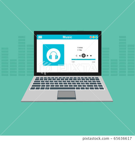 Vector illustration of music player laptop flat - Stock Illustration ...
