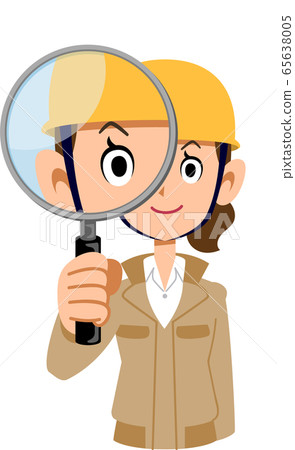 A woman wearing a helmet wearing a beige work... - Stock Illustration ...