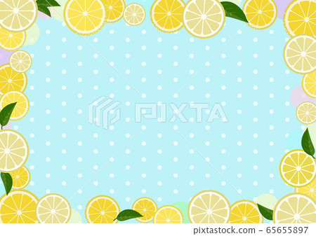 Round sliced lemon frame (light blue) - Stock Illustration [65655897 ...