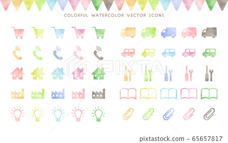 Hand drawn style colorful watercolor icon set - Stock Illustration ...