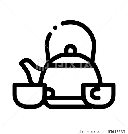 kettle and two cups icon vector outline... - Stock Illustration ...