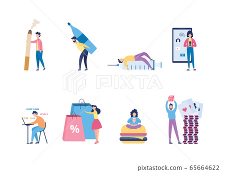 Set of people addicted to various bad habits... - Stock Illustration ...