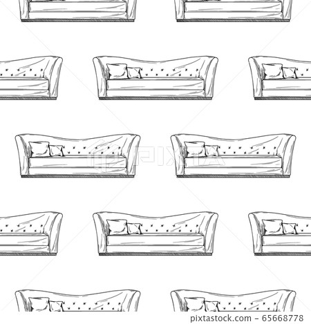 Seamless pattern. Sofa, ottoman - Stock Illustration [65668778] - PIXTA