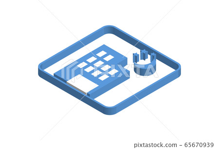 Blue isometric icon illustration of building at... - Stock Illustration ...