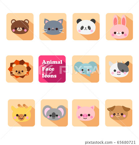 Animal face long shadow icon material set - Stock Illustration ...