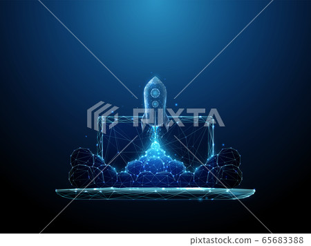 Abstract low poly rocket launch from laptop - Stock Illustration ...