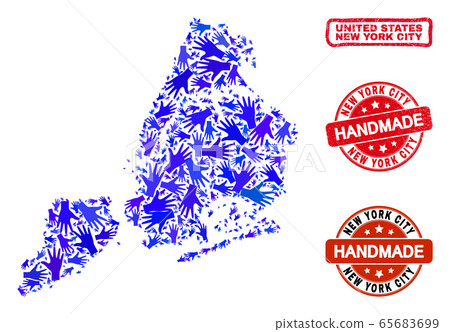 Hand Collage of New York City Map and Scratched... - Stock Illustration ...