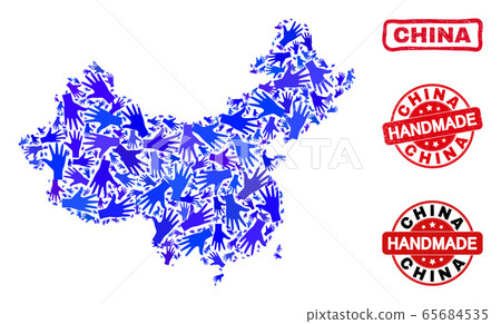 Hand Composition of China Map and Scratched... - Stock Illustration ...