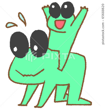 Frog parent and child playing horses (turquoise) - Stock Illustration ...