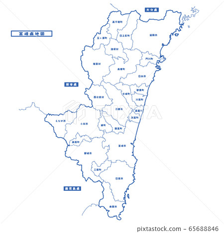 Miyazaki Prefecture Map Simple White Map... - Stock Illustration ...