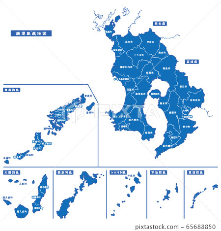 Kagoshima prefecture map simple blue city - Stock Illustration ...