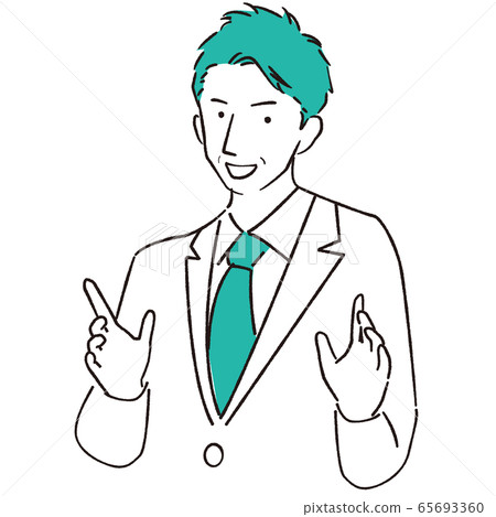 Hand-painted 1color Middle-aged man explaining - Stock Illustration ...