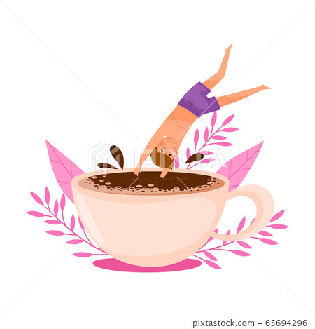 Young Man Character Diving in Huge Coffee Cup... - Stock Illustration ...