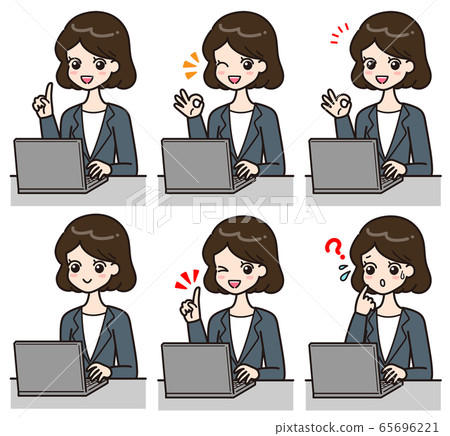 Woman in suit PC pose - Stock Illustration [65696221] - PIXTA