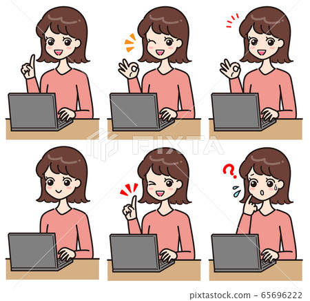 Women personal computer pose - Stock Illustration [65696222] - PIXTA