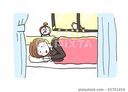 A woman oversleeping in the morning and an... - Stock Illustration ...