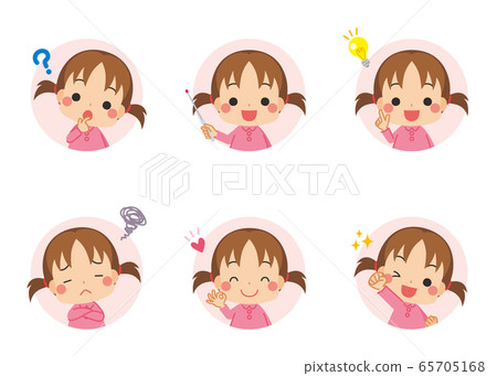 Cute girl icon set representing questions and... - Stock Illustration ...