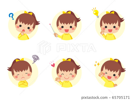 Cute girl icon set representing questions and... - Stock Illustration ...