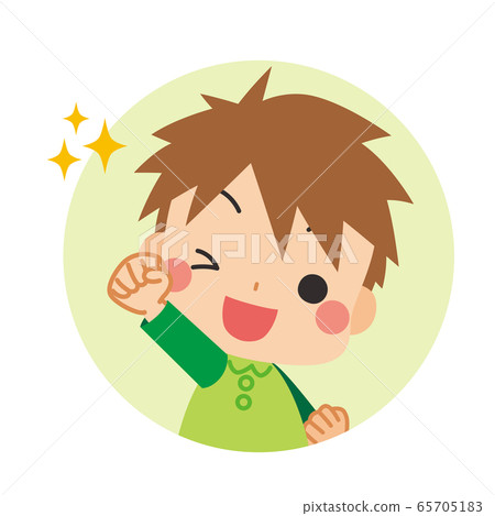 An icon of a cute boy doing a guts pose - Stock Illustration [65705183 ...