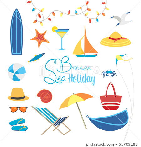 Summer sea beach fun rest icon set flat vector - Stock Illustration ...