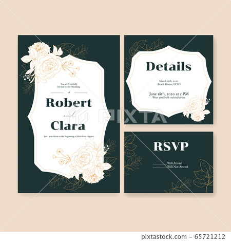 Line flower wedding card design with invitations - Stock Illustration ...