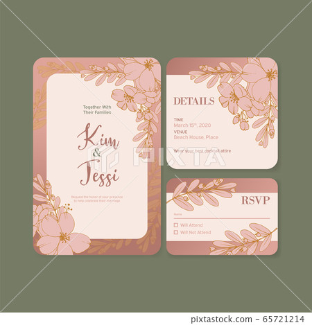 Line flower wedding card design with invitations - Stock Illustration ...