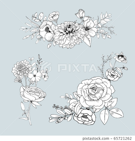 Cute line flowers isolated on light background. - Stock Illustration ...