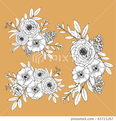 Cute line flowers isolated on light background. - Stock Illustration ...